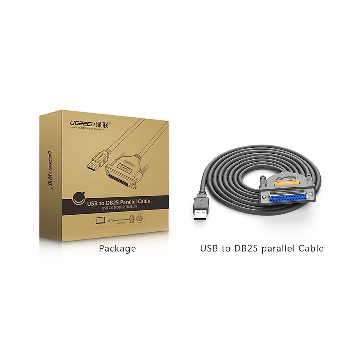 UGREEN 6ft USB to DB25 Parallel (25 Pin) Printer Cable Adapter 6FT Male to Female Connector DB25 IEEE 1284 Converter for Old Printer Support Windows 7/8/10/11/Mac/Linux