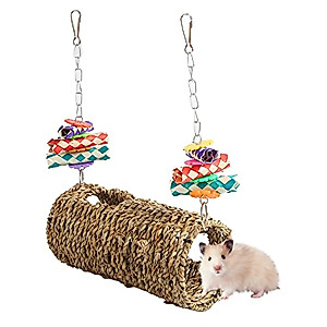 Parrot Grass Woven Tunnel Bird Chewing Relaxing Swing Bird Woven House Toy with Hole Birdcage Accessories for Cockatiel Budgie Hamster