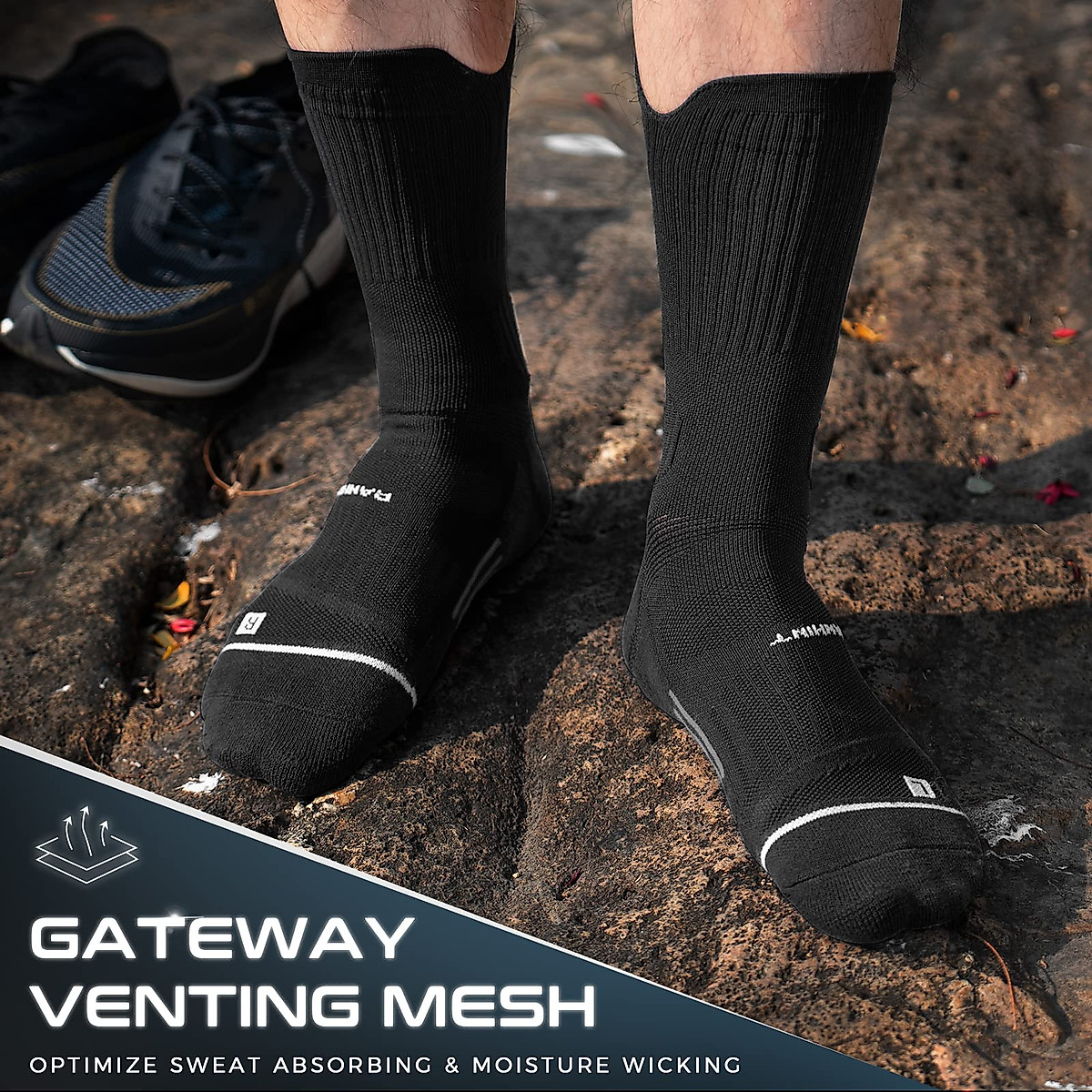 Coolmax Compression Running Socks 3 Pairs, Cushion Crew Socks, Anti-Blister Moisture Wicking Athletic Hiking Socks