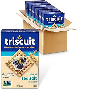 Triscuit Hint of Sea Salt Whole Grain Wheat Crackers, Vegan Crackers, 6 - 8.5 oz Boxes