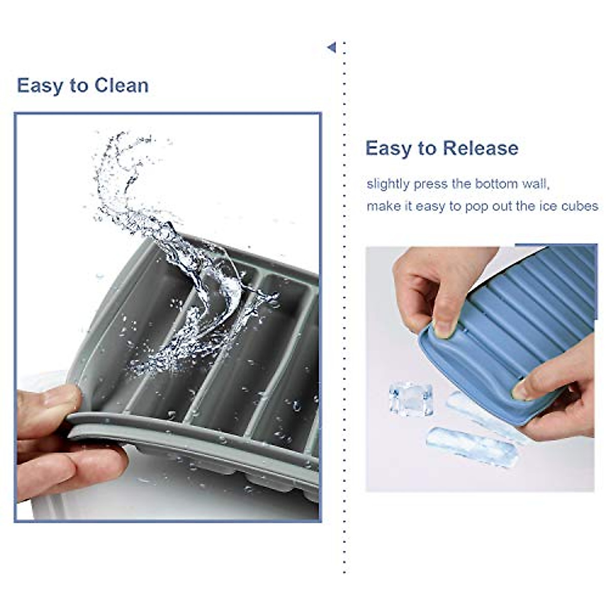 Silicone Narrow Ice Stick Cube Trays with Lids, Easy Push and Pop Out Material, Ideal for Sports and Water Bottles,Blue and Gray