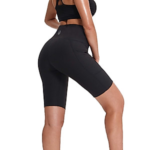 NELEUS Women's 3 Pack Biker Shorts High Waist Running Yoga Shorts with Pockets,3 Pack,Black/Black/Black,US S,EU M