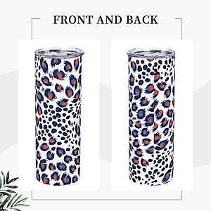 AFHYZY 20 oz Skinny Tumbler Reusable Coffee Travel Mug with Lids and Straws, Insulated Coffee Cups 20oz Stainless Steel Water Bottles Leak Proof for Women, Office, Sports - Leopard