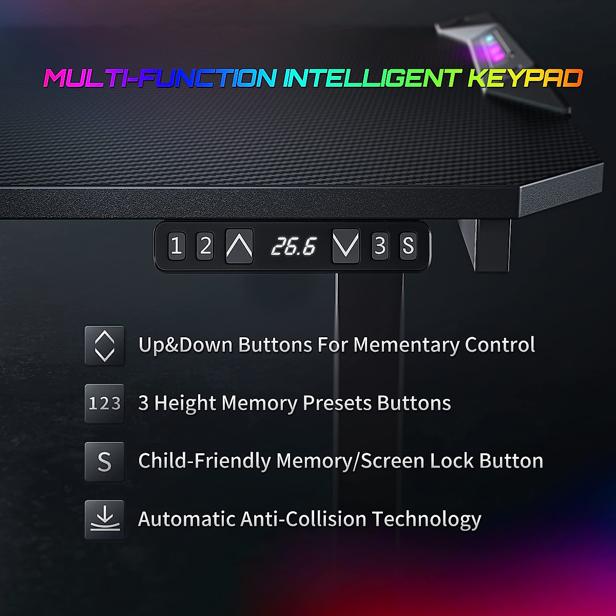 FEZIBO 63 Inch L Shaped Gaming Standing Desk, Electric Height Adjustable Gaming Desk with Triple Motors, Corner Stand up Desk with Cup Holder, Black Frame/Carbon Fiber Top