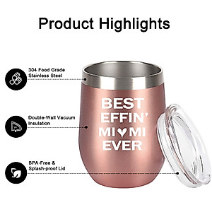 Cpskup Best Effin Mimi Ever Stainless Steel Insulated Wine Tumbler with Lid and Straw, Christmas Birthday Mother’s Day Mimi Gifts Ideas for Mimi New Mimi Mom Mother Grandma Women(12 oz, Rose Gold)
