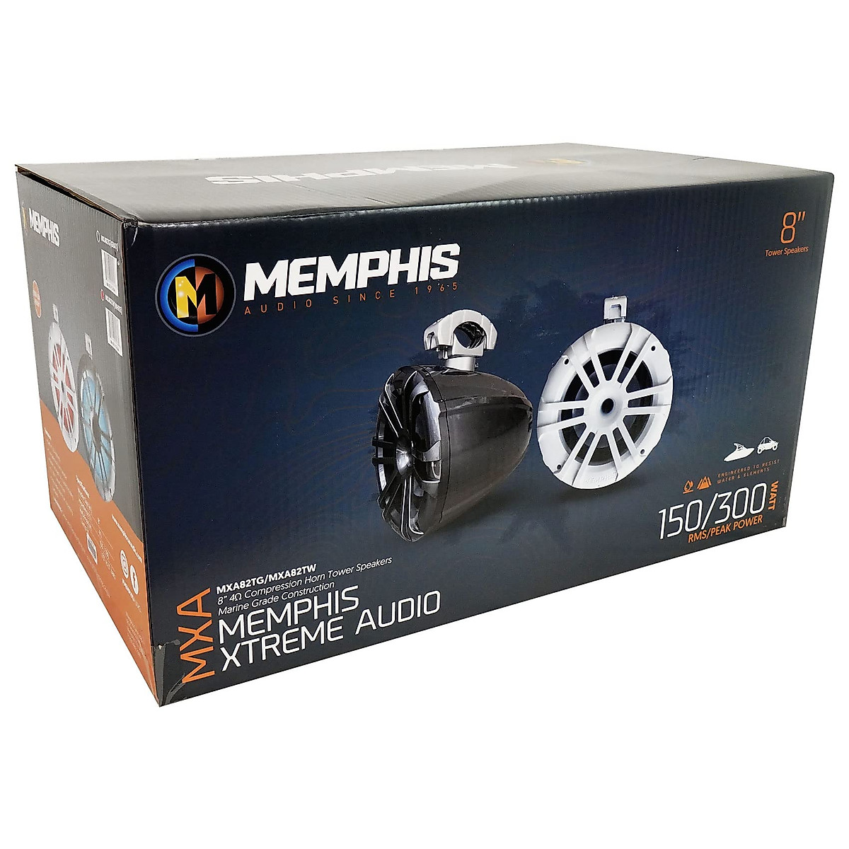 Memphis Audio 4 MXA82TW 8" Marine Wakeboard Tower Speakers/LED+Swivel White Bundle with Rockville RGHR2 Marine Gauge Hole Receiver (5 Items)