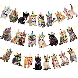 2pcs Cat Theme Party Banner Decorations Pet Cat Birthday Party Decorations Baby Cat Birthday Party Garland Decorations for Pet Kitties Theme Birthday Party Baby Shower Favor Bunting Supplies