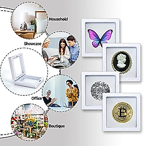 KMOTASUO 12Pcs 3D Floating Thin Film Jewelry Storage Box, Transparent Frame Display Case Holder for Necklace Bracelet Earring, Dustproof Challenge Coin Medallion Display Case Stand (White)