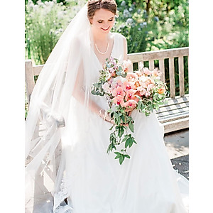 BEAUTELICATE Bridal Wedding 2 Tiers Long Cathedra Veil Cut Edge with Comb White Ivory Off-White