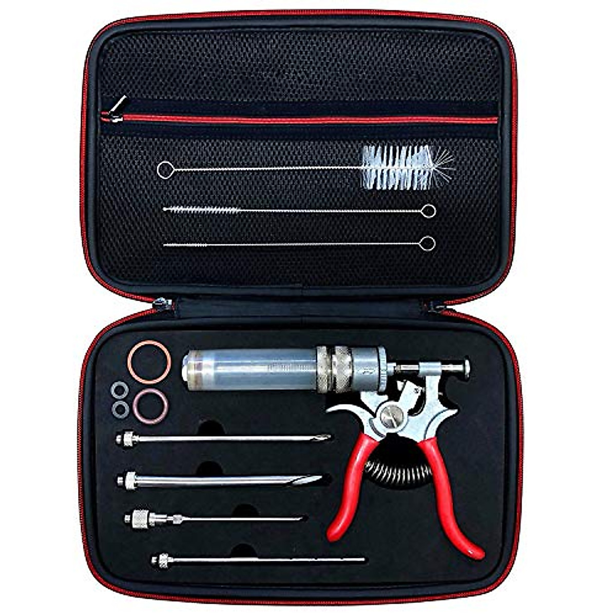 SpitJack Magnum Meat Injector Gun. Food Flavor Injection Syringe for Smoked BBQ Marinades and Meat Seasoning. 4 Needles for Pork Butt, Beef Brisket, Turkey Breast. Deluxe Hard Case. Made in The USA.
