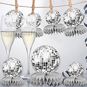 15 PCS Silver Disco Theme Honeycomb Centerpieces Disco Ball Party Decorations 70s Disco Party Table Centerpieces for Back to 70s Party Supplies Favors
