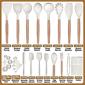 Kitchen Utensils Set, 26 Pcs Non-Stick Silicone Cooking Utensils Spatula Set with Holder, Sturdy Wooden Handle, Heat Resistance Silicone Kitchen Gadgets Utensils Set, White