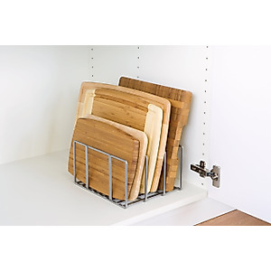 Seville Classics Vertical Pan Lid Rack Kitchen Counter and Cabinet Organizer, 10" W x 8.5" D x 5" H, Platinum