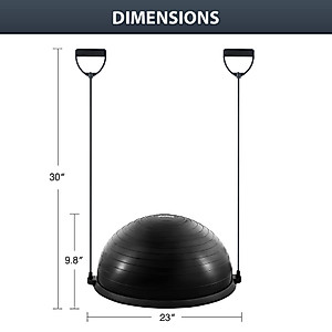 ZELUS Balance Ball Trainer with Resistance Bands & Foot Pump, Inflatable Yoga Ball for Home Gym Workouts, 23 Inch Exercise Half Ball for Balance Training Core Strength Fitness, 330lb Cap (Black)