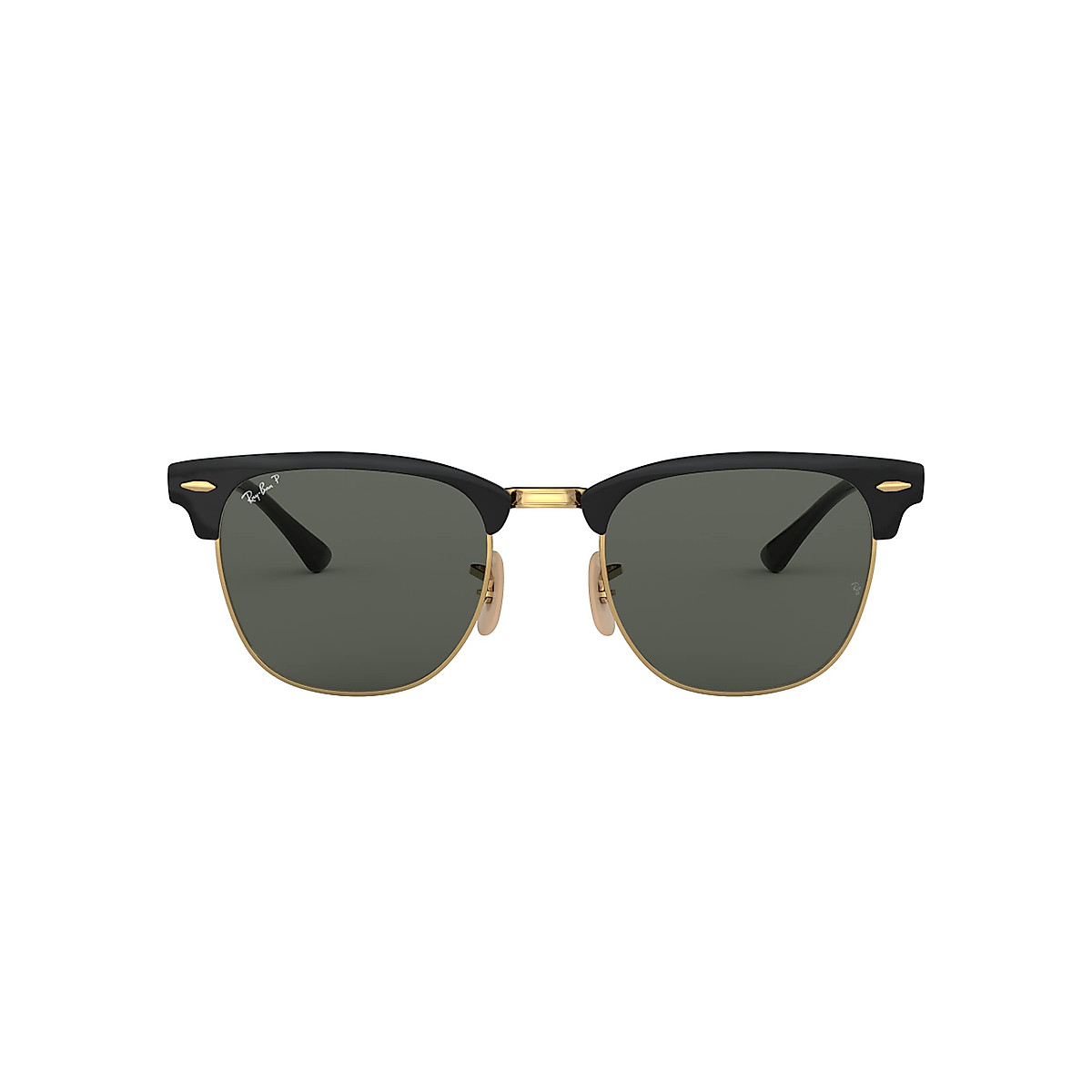 Ray-Ban RB3716 Clubmaster Metal Square Sunglasses, Black On Gold/Polarized G-15 Green, 51 mm