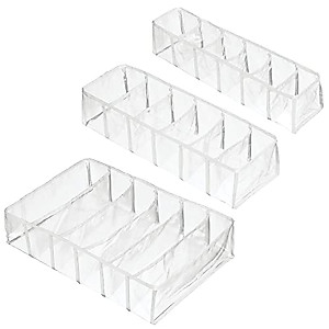 mDesign Rectangular Plastic Dresser Drawer Divider and Closet Storage Organizers for Lingerie, Bras, Socks, Underwear, Tights, Leggings, Scarves, Ties, Set of 3 - Clear/White