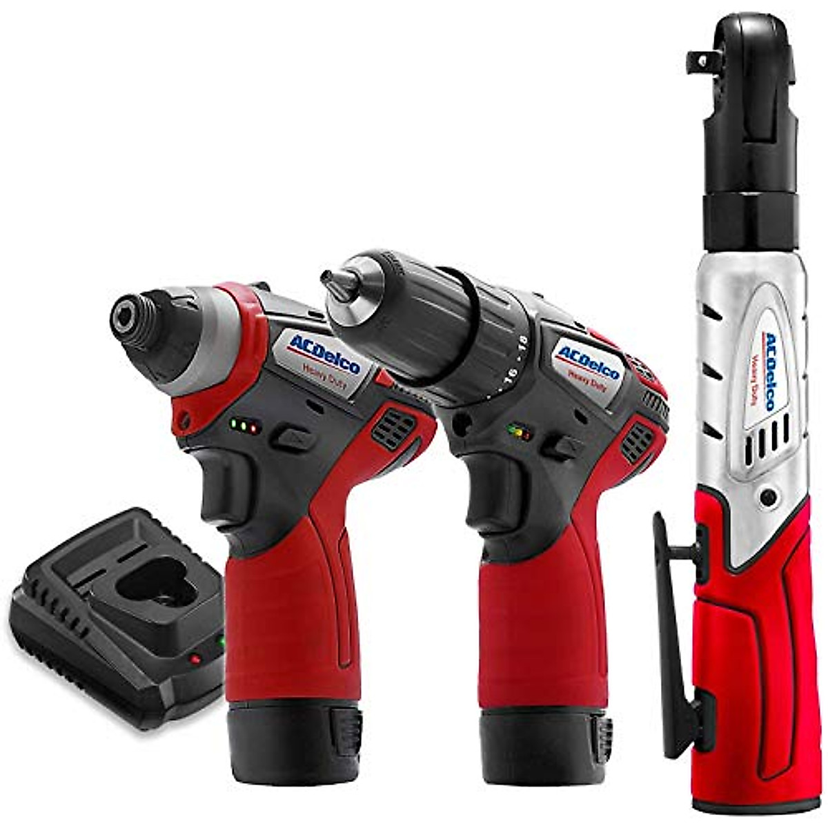 ACDelco G12 Series 3-Tool Cordless Combo 2-Speed Drill/Driver+ Impact Driver + Ratchet Wrench, 2-battery, ARW1208-K10