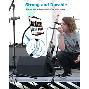 Gooseneck Tablet Mic Stand, woleyi Phone iPad Holder for Microphone Stand [Metal Arm Clamp] 360° Swivel Tablets Music Mount, Compatible with iPad Pro 12.9 Air Mini, iPhone, Galaxy Tabs, 4-13" Devices