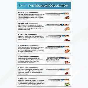 SENKEN 7-Piece Damascus Kitchen Knife Set - Tsunami Collection - 67-Layer Japanese VG10 Steel - Chef's Knife, Cleaver Knife, Bread Knife, Santoku Knife, Boning Knife, & More, Luxury Gift Box