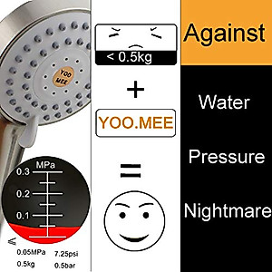 YOO.MEE High Pressure Handheld Shower Head with Powerful Shower Spray against Low Pressure Water Supply Pipeline, Multi-functions, w/ 79'' Hose, Bracket, Flow Regulator, Brushed Nickel Finish