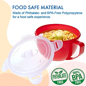 MATICAN Microwave Bowl with Lid, 2-Pack Microwave Soup Bowl with Lid, Noodle Bowl for Ramen, Soup, Beverages, 30.43 Ounces, Red