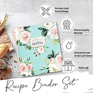 Recipe Binder 3 Ring Organizer Blank Recipe Book 8.5" x 9.5" with 50 Blank Recipes Cards (4x6); Dividers and Page Protectors; Recipe Book to Write in Your own Recipes