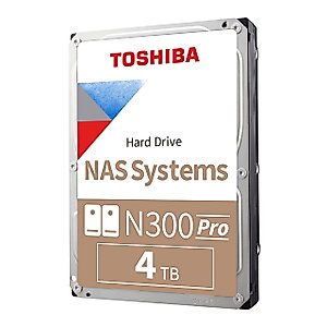 Toshiba N300 PRO 4TB Large-Sized Business NAS (up to 24 bays) 3.5-Inch Internal Hard Drive - Up to 300 TB/year Workload Rate CMR SATA 6 GB/s 7200 RPM 256 MB Cache - HDWG440XZSTB