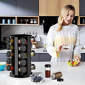 Revolving Spice Rack, Spice Racks Organizer for Kitchen Cabinet , Rotating Seasoning Organizer Storage with Jars , Black