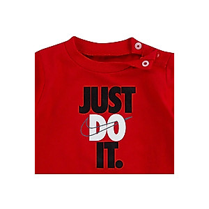 Nike Baby Boy Just Do It Romper 2 Piece Set (Carbon Heather(56H942-GEH)/Red, 3 Months, 3_Months)