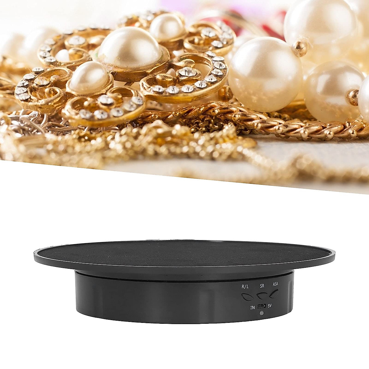 Yctze Motorized Rotating Display Stand, 200mm Motorized Rotating Display Stand Bracket 3 Speed USB Powered Jewelry Electric Rotating Turntable (【Black 200MM Suede English Version】)