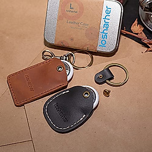 losharher Genuine Leather Holder for AirTag with Key Ring Anti-Scratch Air Tag Keychain Protective Case Anti-Lost 2 Pack