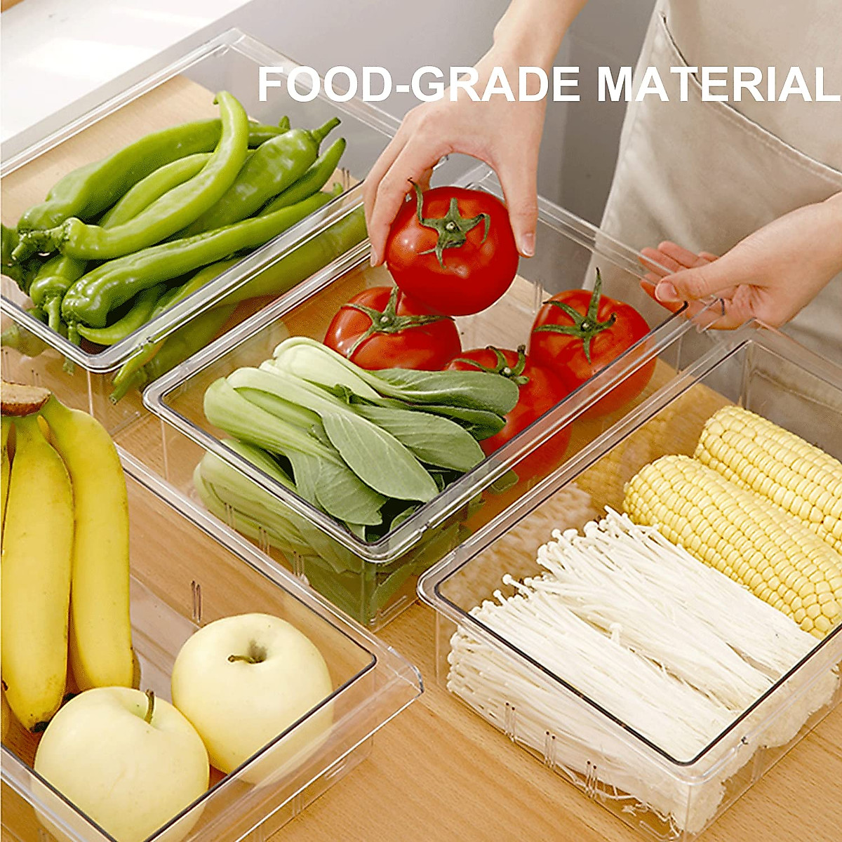 Yatmung Fridge Drawer organizer and storage clear box, under shelf drawer refrigerator for Egg/Fruit/Vegetable, refrigerator organizer bins pull out drawer, Adjustable fridge storage containers 2-Pack