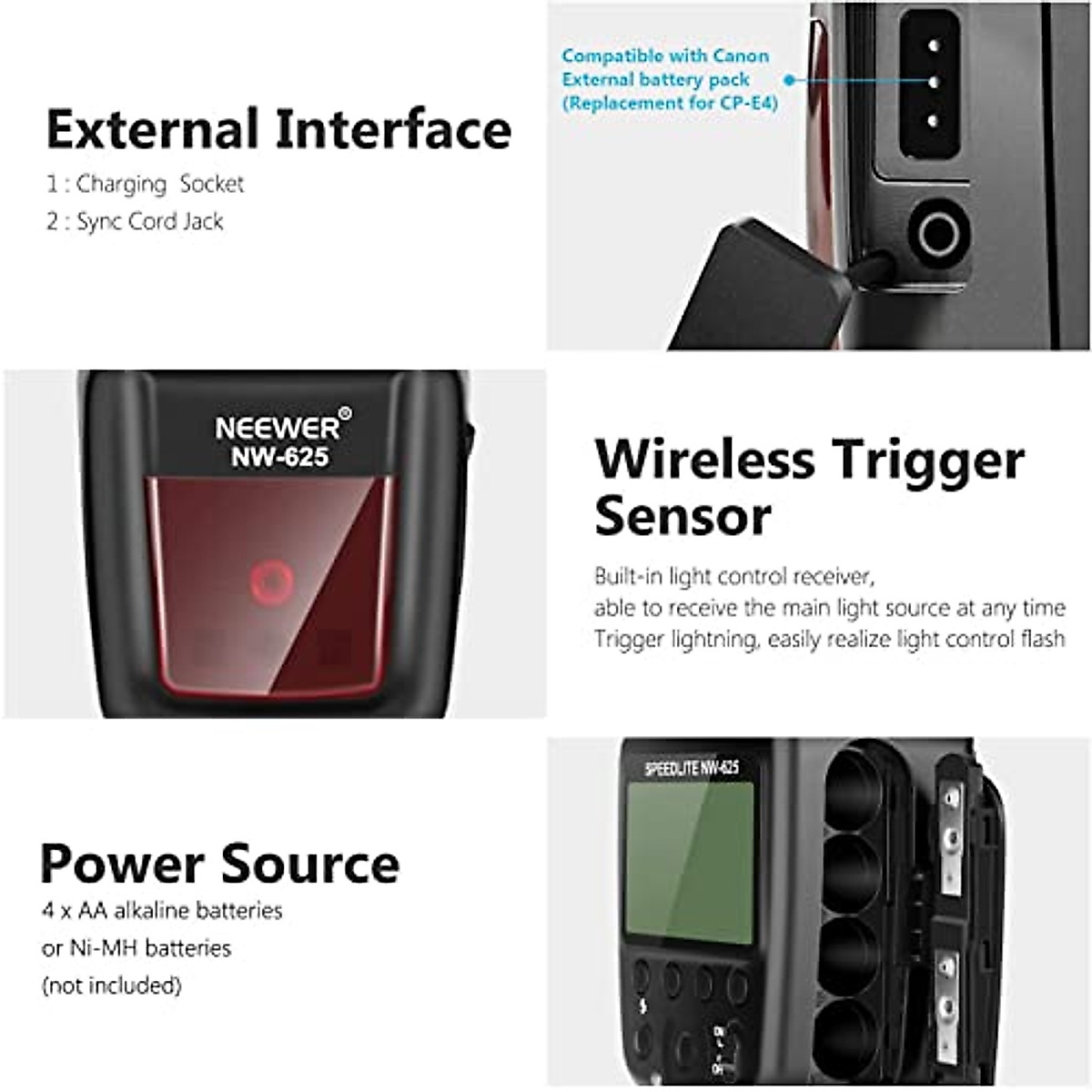 Neewer NW625 GN54 Speedlite Flash for Canon Nikon Panasonic Olympus Pentax Fujifilm DSLRs and Mirrorless Cameras and Sony with Mi Hot Shoe Like a9 a7 a7II a7III a7R III a7RII a7SII a6000 a6300 a6500