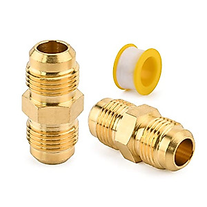 SILATU Gas Fittings Connectors - 2PCS 3/8 Inch Male Flare Gas Pipe Fittings, Brass Tube Coupler Pipe Flare Fitting