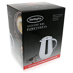 SterlingPro Classic European Stlye Doublewall Stainless Steel Mirror Finish French Coffee Press, 35-ounce
