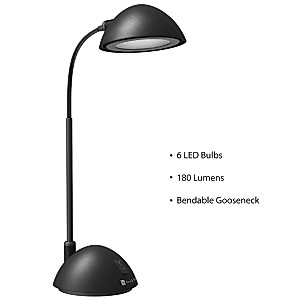 Lavish Home 72-L081-B, Black Desk Lamp Adjustable Gooseneck for Reading, Crafts, Writing-Modern Design Light for Bedroom, Home, Office, and Dorm, 5”x 5” x21