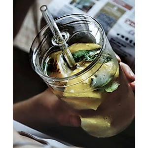 UPKOCH Glass Cup with Lid and Straw Clear Coffee Cups with Lids 16oz Smoothie Glasses Round Aesthetic Cup Dome Tumbler for Iced Tea