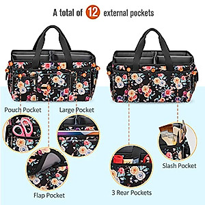FINPAC Large Craft Storage Tote Bag with Multiple Pockets, Scrapbooking Carrying Case Storage Caddy with Handle for Sewing, Art, Desktop, Baby Care Supplies (Rose Garden)