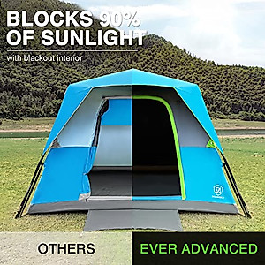 EVER ADVANCED 6 Person Blackout Camping Tent Instant Cabin Tents for Family with Rainfly, 60s Easy Setup, Water-Resistant, Blue