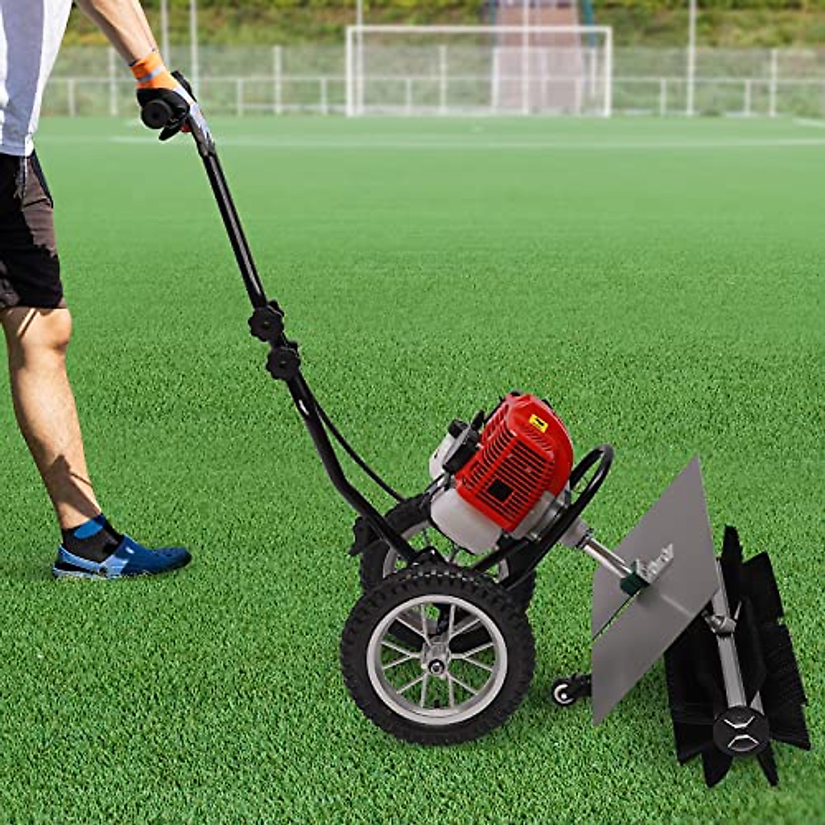 YUNLAIGOTOP Lawn Sweeper Push, 1.7HP 2-Stroke Portable Push Lawn Sweeper with Mudguard, Gas Powered Push Lawn Sweeper Broom, Gasoline Artificial Grass Sweeper for Streets, Lawns, Garden