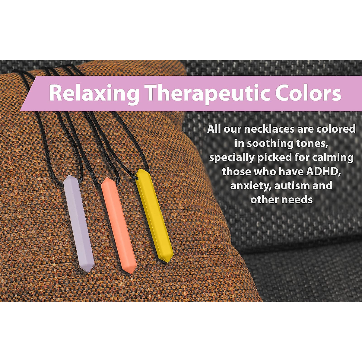 Tilcare Chew Chew Pencil Sensory Necklace 3 Set - Best for Kids or Adults That Like Biting or Have Autism – Perfectly Textured Silicone Chewy Toys - Chewing Pendant for Boys & Girls - Chew Necklaces