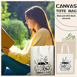 Sweetude 12 Christmas Canvas Book Tote Bags Bulk Club Gifts Aesthetic Book Lovers Librarian Bookish Readers Gifts