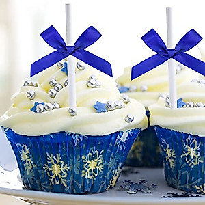 200 Pcs Twist Tie Bows Satin Ribbon 2.6'' DIY Bows for Treat Bags Mini Bows for Crafts Gift Wrapping Bows for Candy Bags, Christmas, Wedding, Party Present Decoration (Royal Blue)