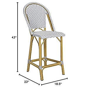Safavieh PAT4019B Collection Gresley Grey and White Indoor/Outdoor Stacking French Bistro Counter Stool