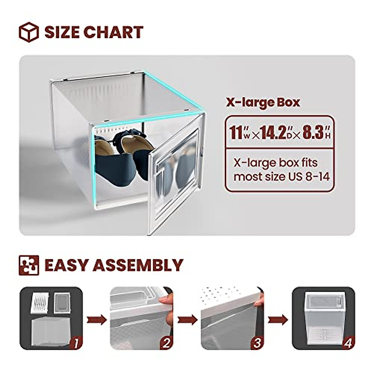 Crestlive Products 18 Pack Shoe Storage Box, Plastic Foldable Shoe Box, Stackable Clear Shoe Organizer Bins, Drawer Type Front Sneaker Containers (X-Large/White)