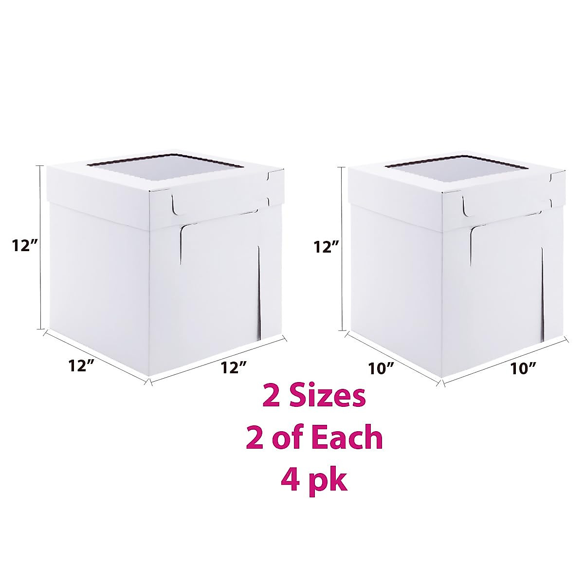Huoshange Tall Cake Boxes for Tier Cakes,2 Sizes 4 Pack 10x10x12in and 12x12x12in,Sturdy Cardboard Cake Boxes Shipping in 2 3 Tier for Layer Tiered Cakes，Disposable Cake Containers