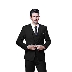 YFFUSHI Men's Slim Fit 3 Piece Suit One Button Blazer Tux Vest & Trousers,Black,Large