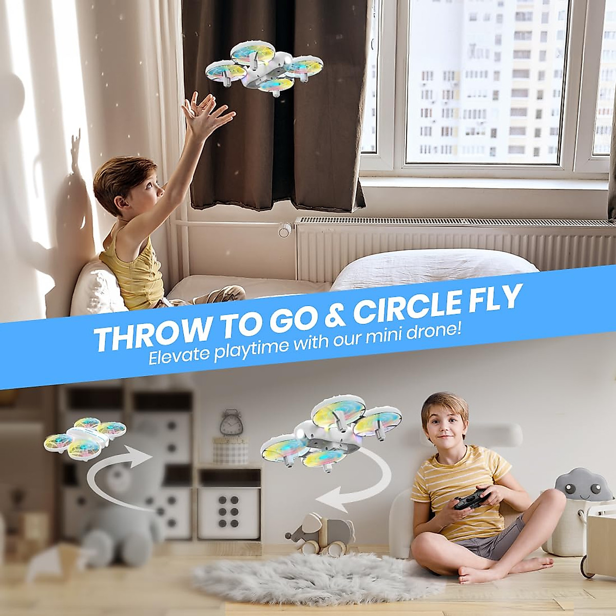 DEERC Mini Drone for Kids, D33 LED Remote Control Drone with 2 Batteries, Kids Drone with Auto Hovering, Headless Mode, 3D Flips and Throw to Go, Great Gift Toys for Boys Indoor Drone