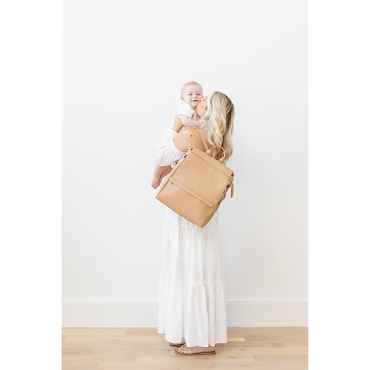 MIA + SOPHIA Leather Diaper Bag Backpack with USB Charging Port, Changing Pad, Stroller Straps, Bottle Holder (Brown Sophia)