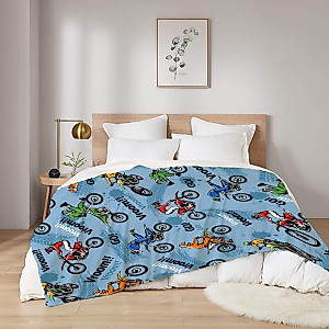 Dirt Bike Blanket Dirt Bike Lovers Girl Boy Soft Fuzzy Cozy Throw Blanket Warm Plush Lightweight Flannel for Bedroom Sofa Living Room 40"x50" for Kids